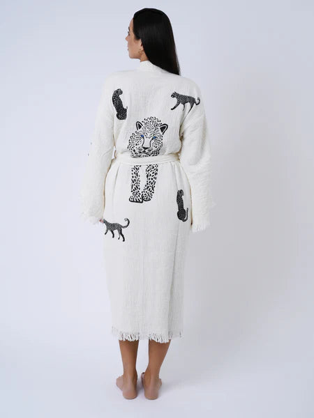 Cream with Black Cheetah Print Kimono Robe: Crafted with Love and 100% ...